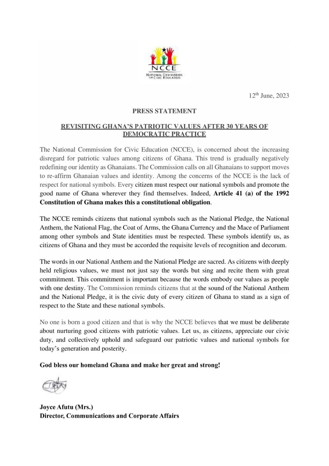 Respect National Anthem and state symbols-NCCE to Ghanaians - abcnewsgh