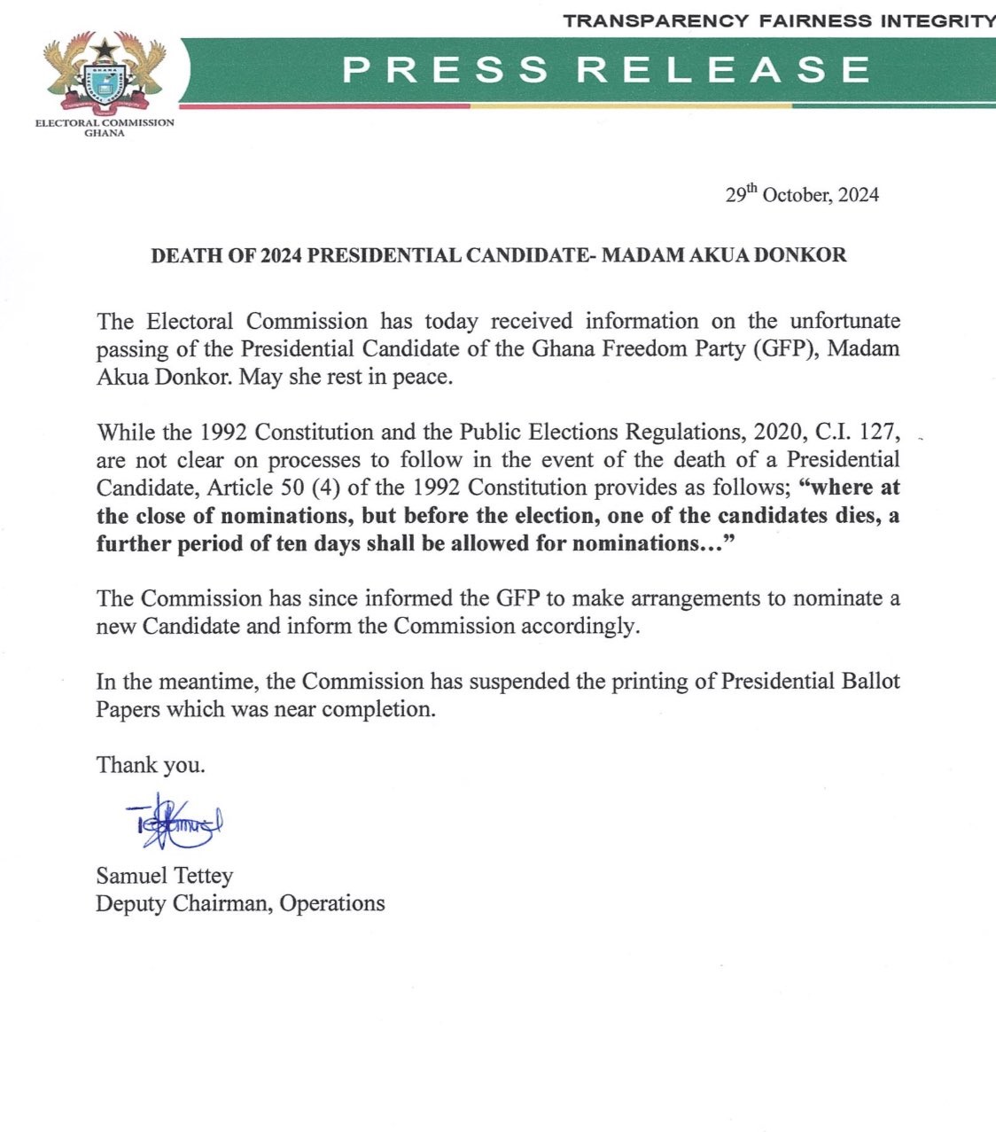 2024 Elections: EC suspends printing of ballot papers following Akua ...