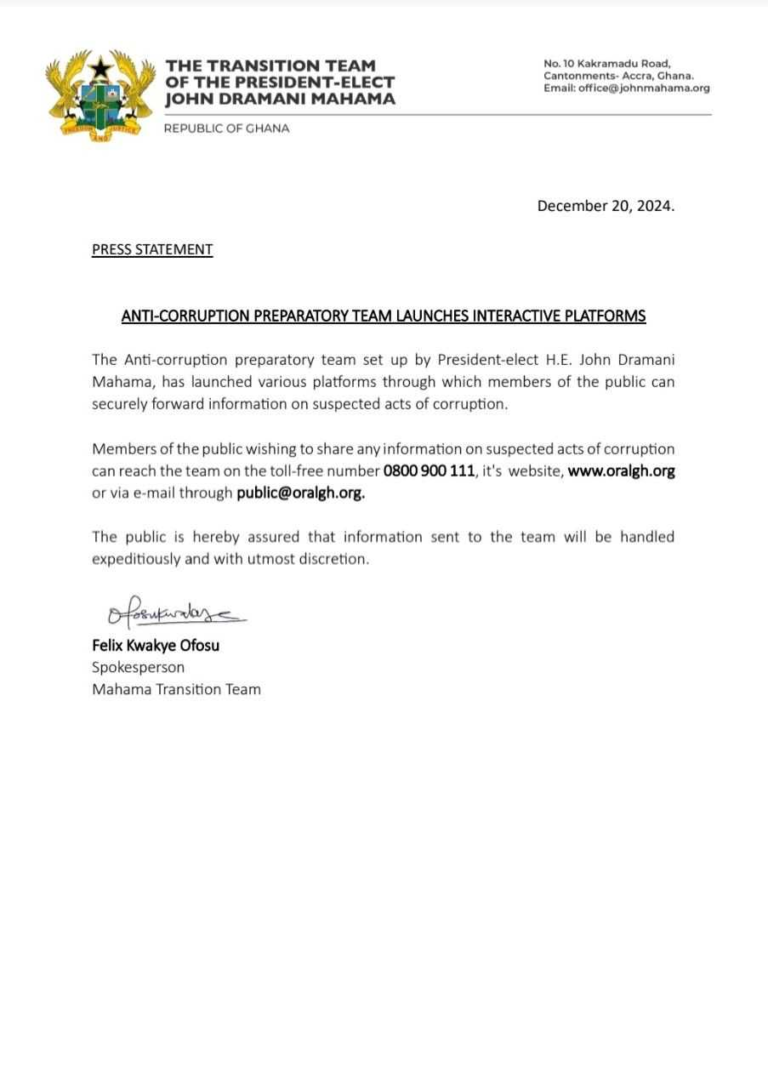 Mahama’s transition team launches anti-corruption platforms - abcnewsgh