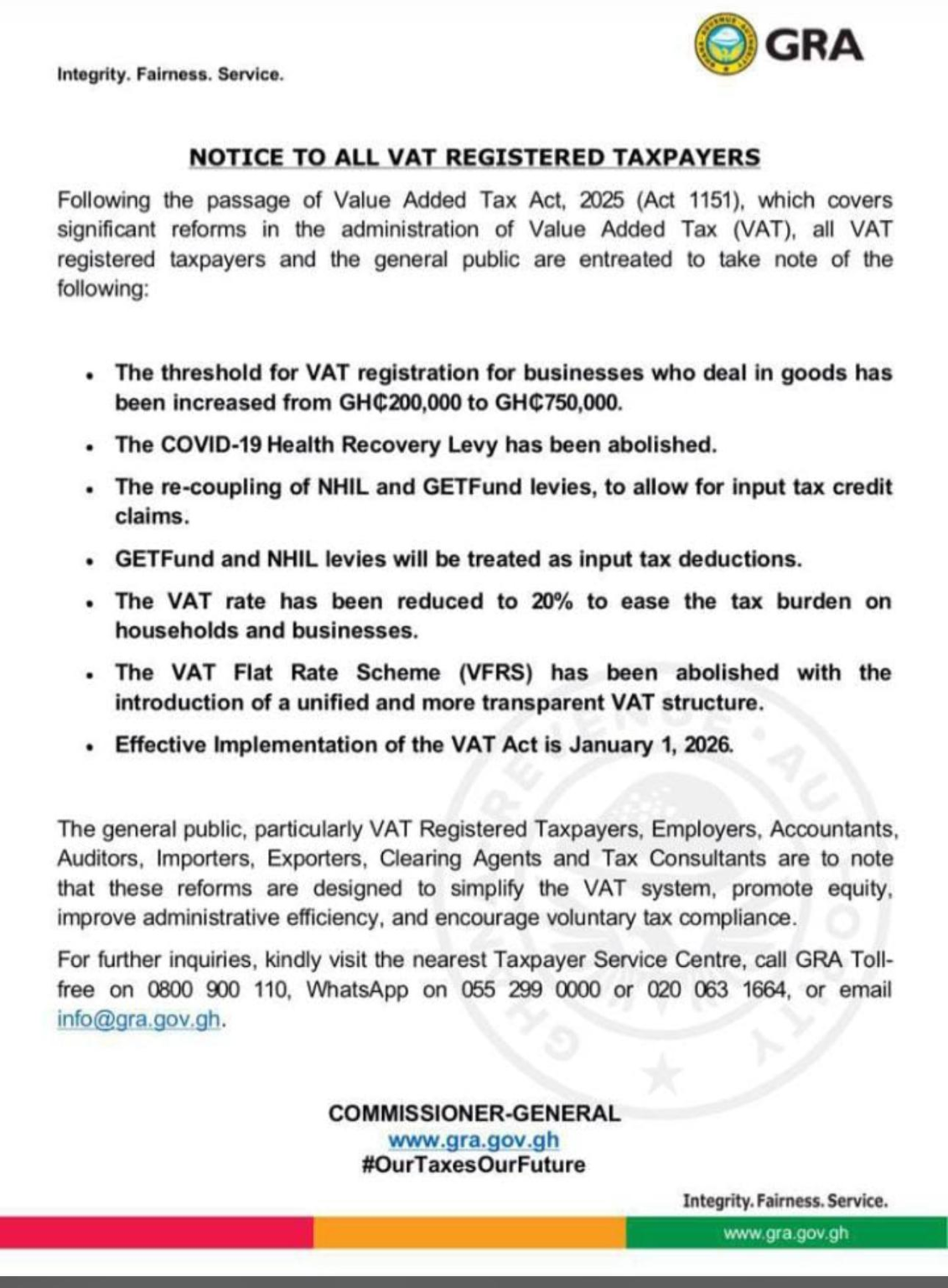 20% VAT Rate to Take Effect January 1, 2026 - abcnewsgh