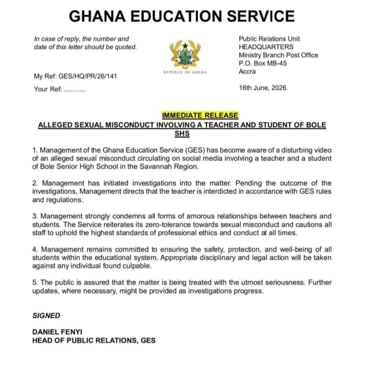 GES Interdicts Bole SHS Teacher Over Alleged Sexual Misconduct with ...